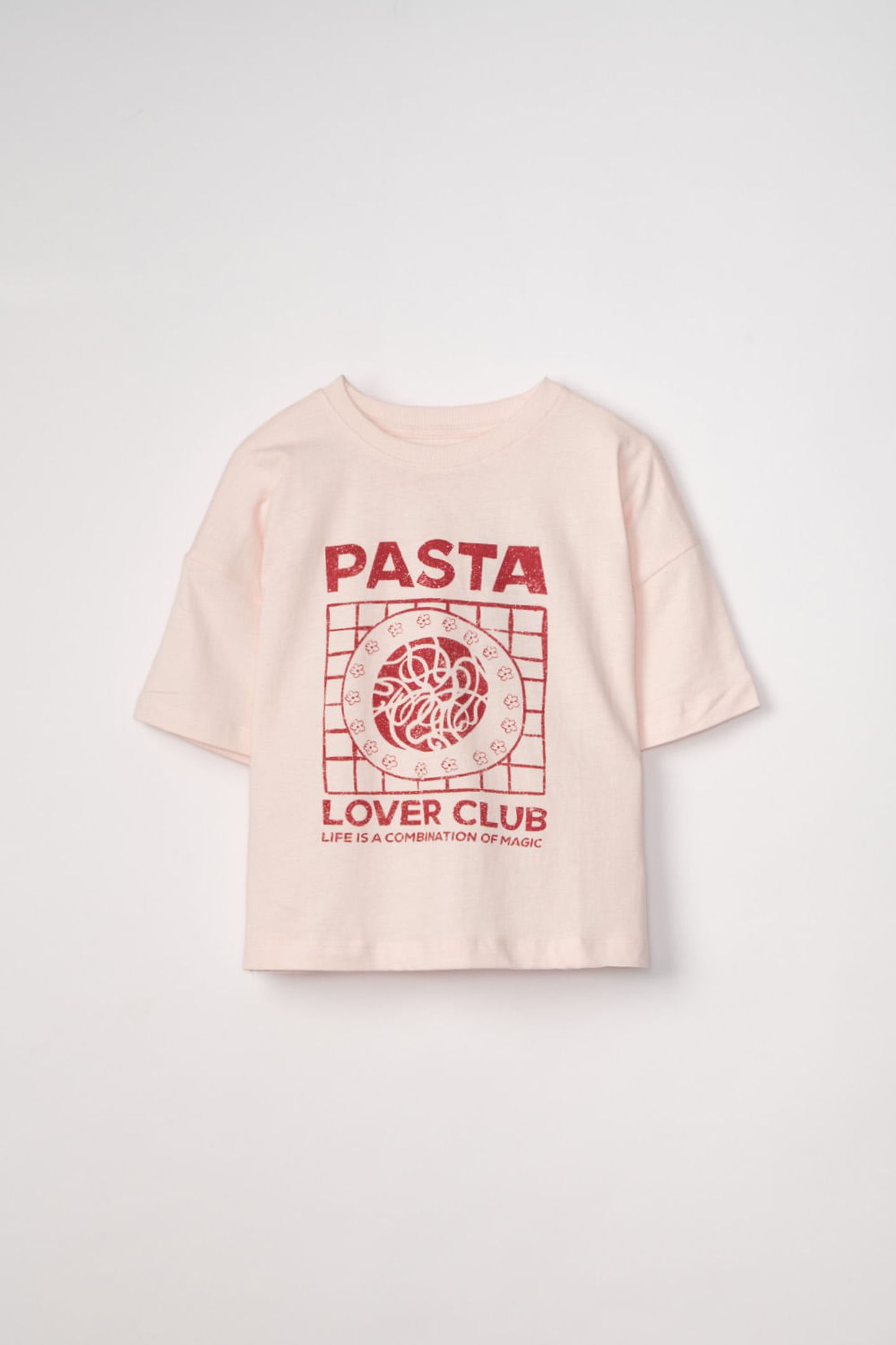REMERA MANGA CORTA ESTAMPA PASTA LOVER ROSA